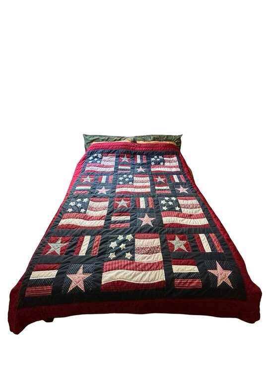 Vintage | Bedding | Vintage Handmade Patriotic Quilt Red White Blue ...